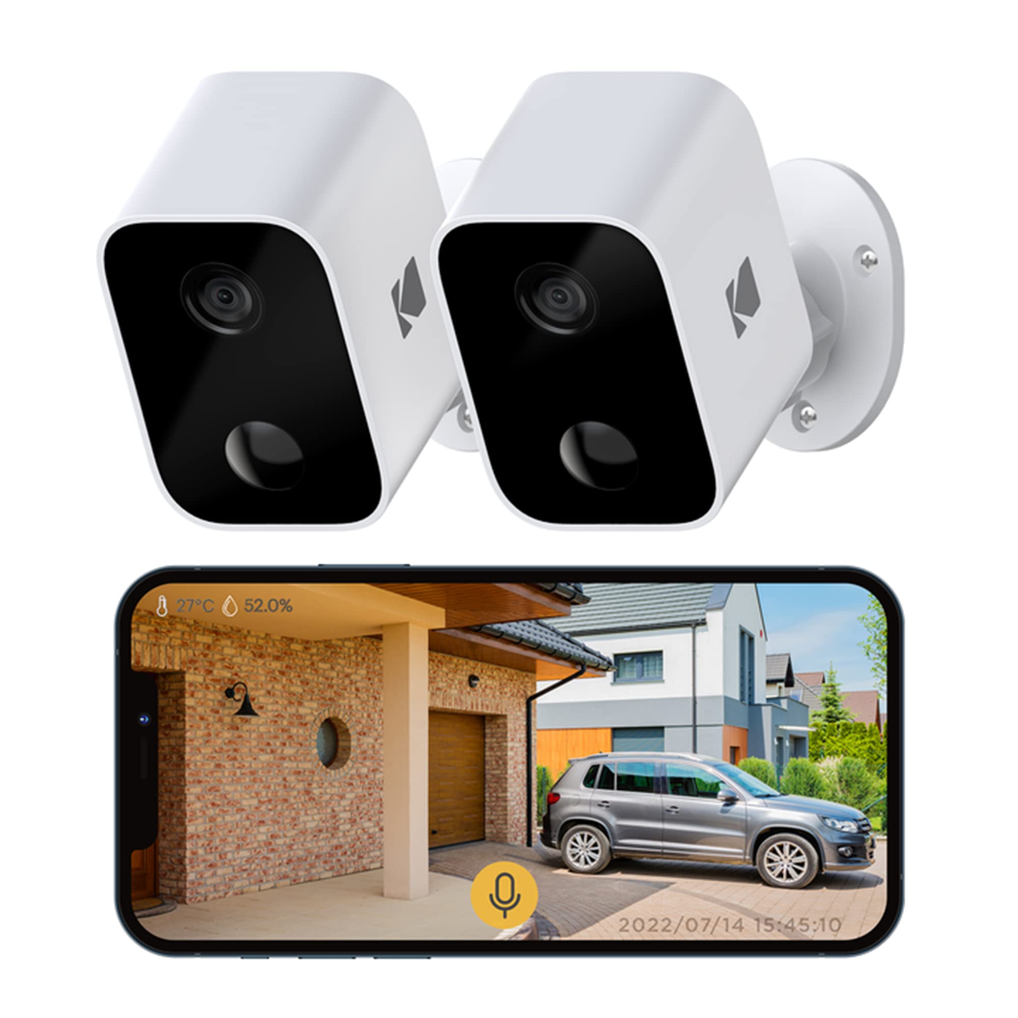 KODAK Infinio F882 Long Range Smart Security Cameras, Dual Pack (2) HD Outdoor Camera, Wire-Free, up to 90 Days Battery Life, Weather-Proof, iOS and Android App. No Subscription Fee.