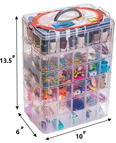 Sooyee 6-Tier Stackable Craft Organizers and Storage Box with 60 Compartments,Plastic for Toys,Dolls, Arts and Craft, Fuse Beads, Washi Tape, Rock Collection, Ribbons,Clear
