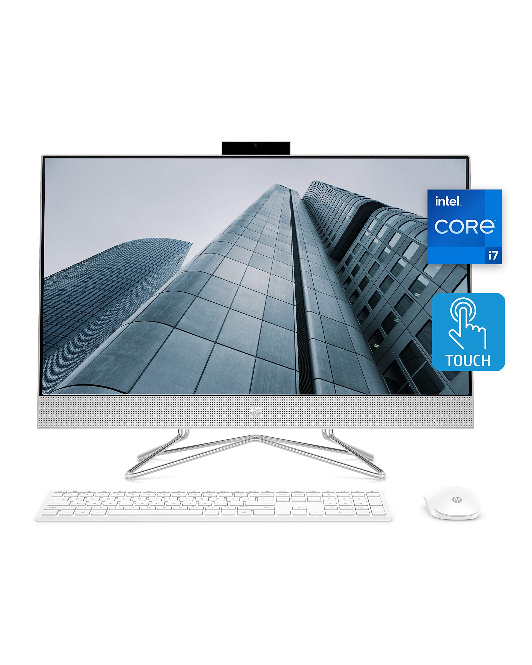 HP 27 All-in-One PC, 11th Gen Intel Core i7-1165G7 Processor, 16 GB RAM, 512 GB SSD, 27" Full HD Touchscreen, Windows 10 Home, Wireless Mouse & Keyboard, Dual-Array Mic, 1080p Webcam (27-DP1280, 2020)