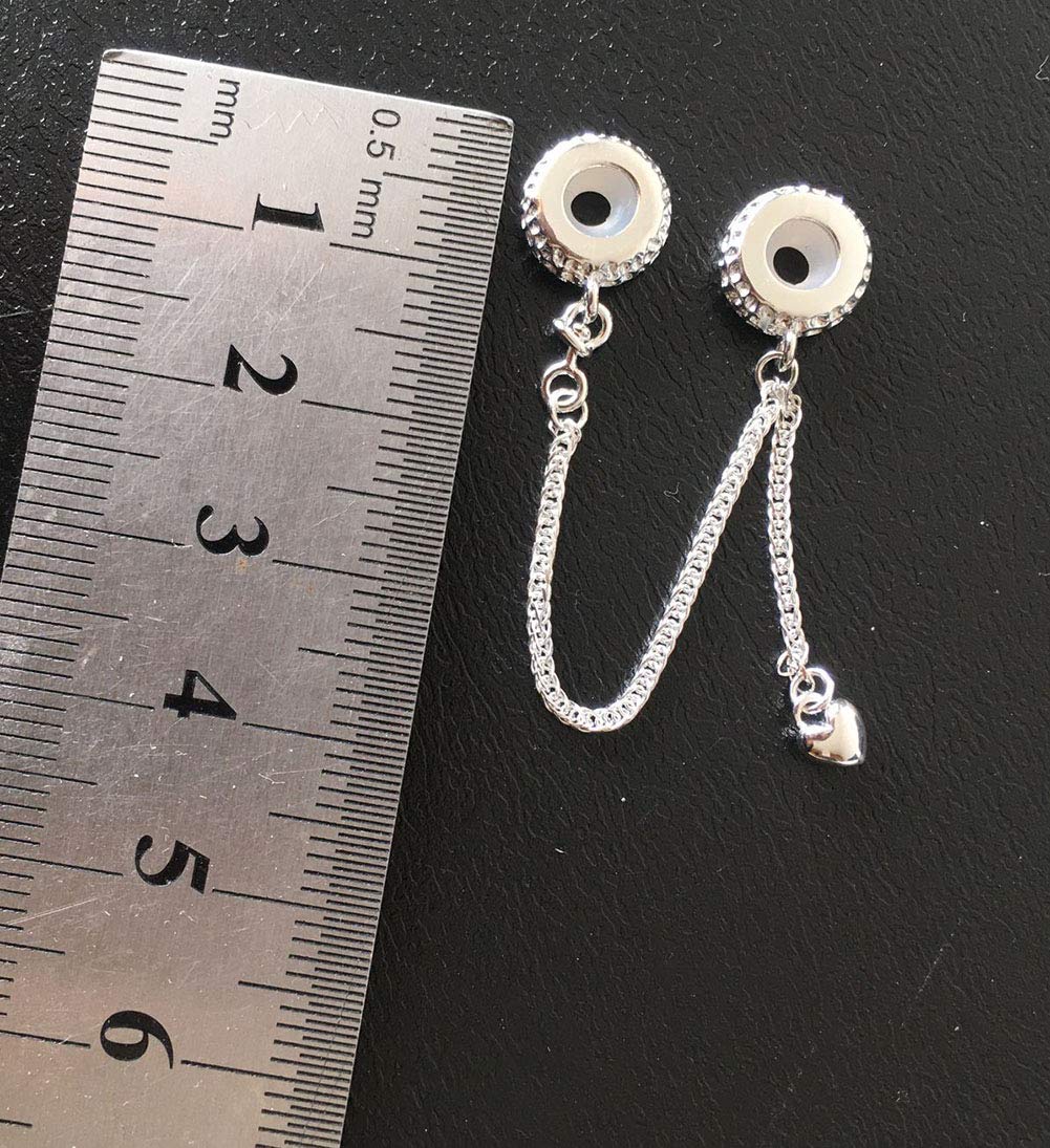 Heart Safety Chain Charm 925 Sterling Silver Beads fit Pandora Charms Bracelet & Necklace (White Safety chain)
