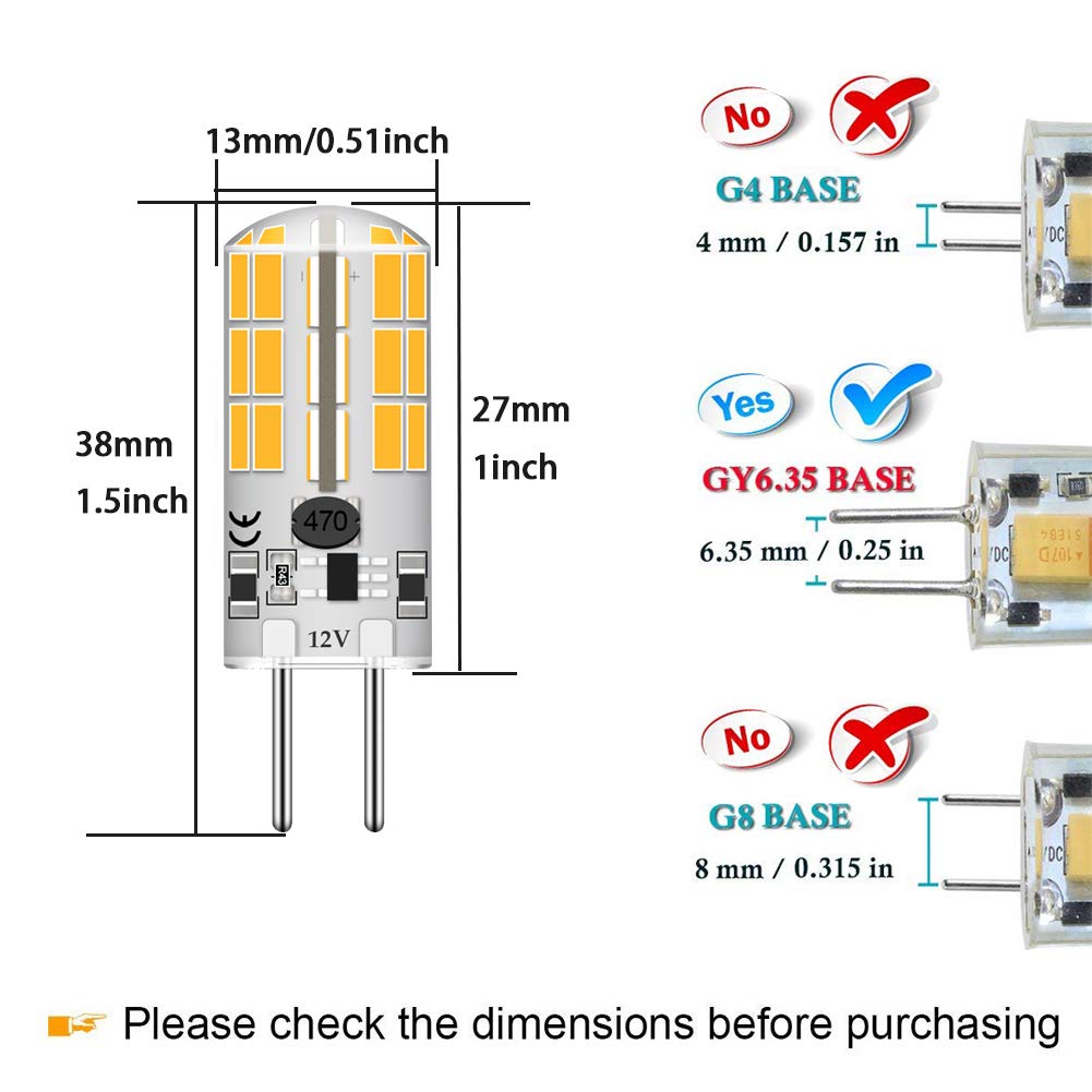GY6.35 G6.35 Bi-pin Base LED Bulb 4Watt AC DC 12V Silica Gel Crystal Warm White 2700k-3000K Landscape Lighting,JC Type, Equivalent 25W- 30W Q35/CL/T4 Halogen Bulbs (5-Pack)