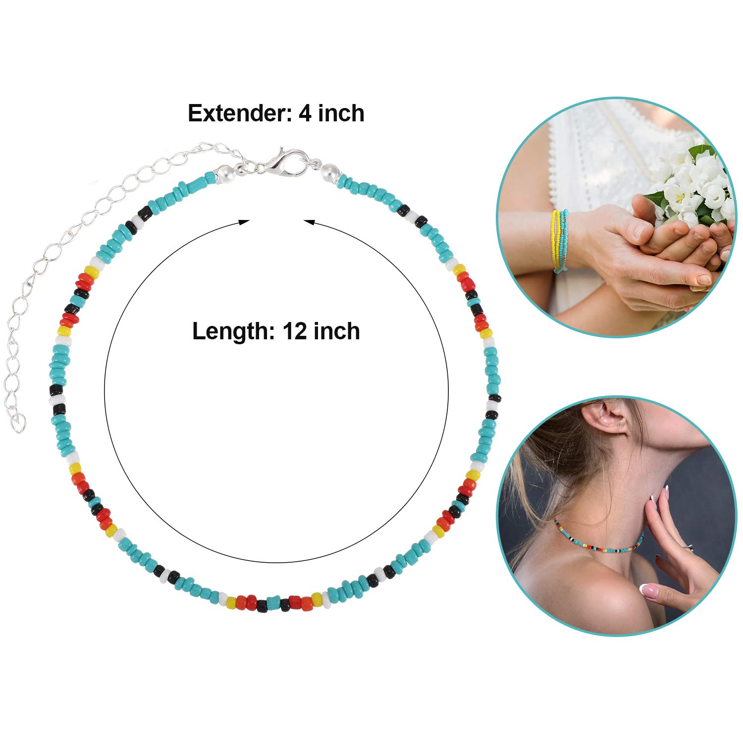 Hicarer 16 Pcs Beaded Choker Necklace Boho Women Bohemian Seed Beads Choker Colorful Bead Necklace for Women(Classic)