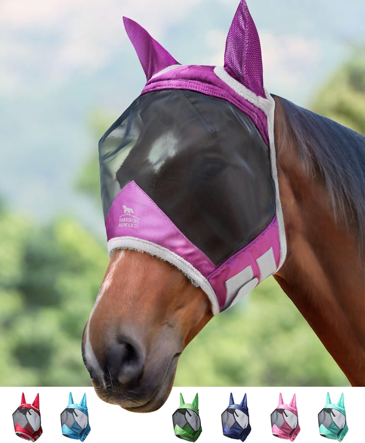 Harrison Howard CareMaster Pro Luminous Horse Fly Mask Standard with Ears UV Protection for Horse-Ruby(Large)