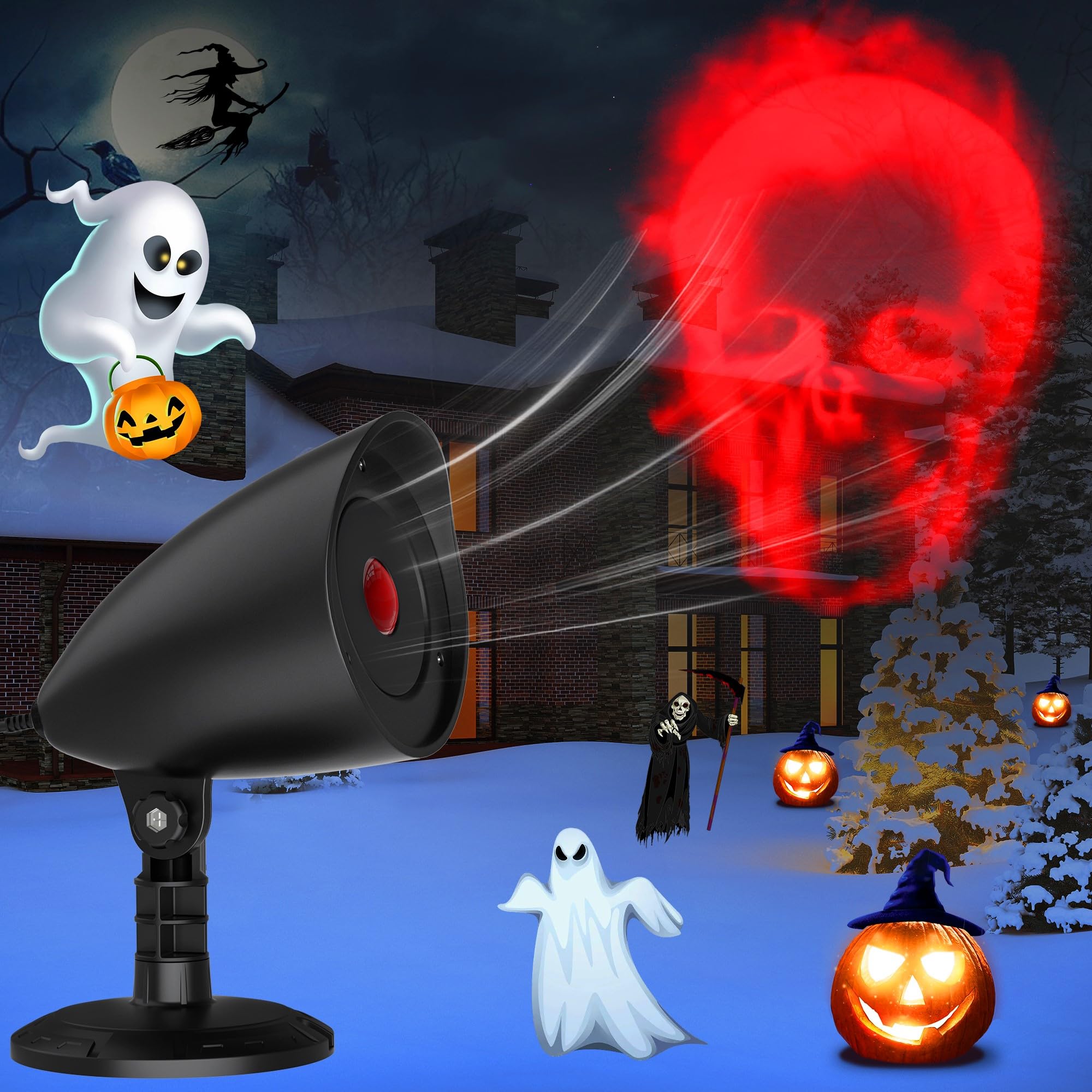 Halloween Projector Lights Outdoor GYLEFY Halloween Christmas Decorations Lights 3D Dynamic Skull Halloween Window Projector Waterproof Spooky Projector Lights Skeleton Scary Props Graveyard Indoor