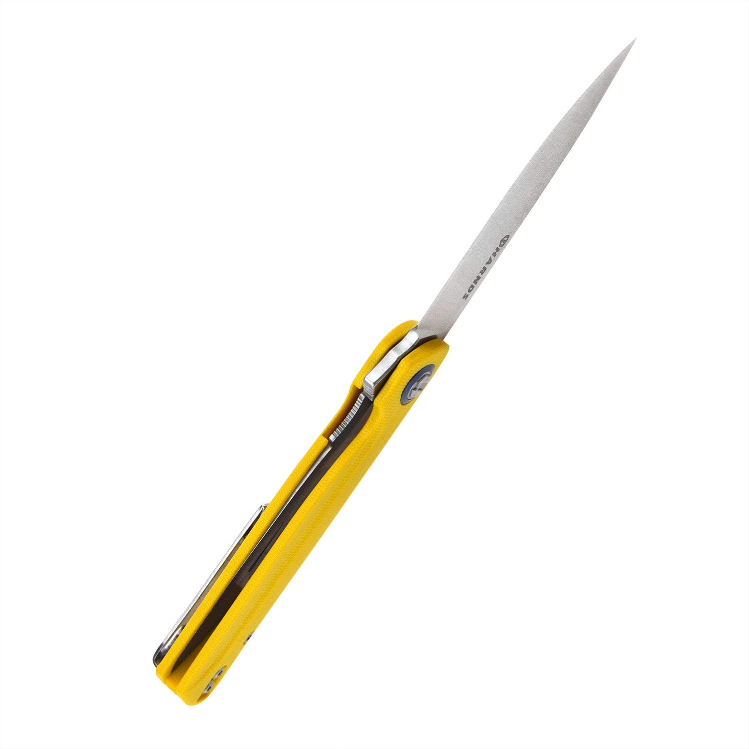 Harnds Wind Pocket Knife Flipper Sandvik Steel G10 Handle Folding Knife Ball Bearing with 2-Position Clip for Camping Survival and EDC (Yellow)