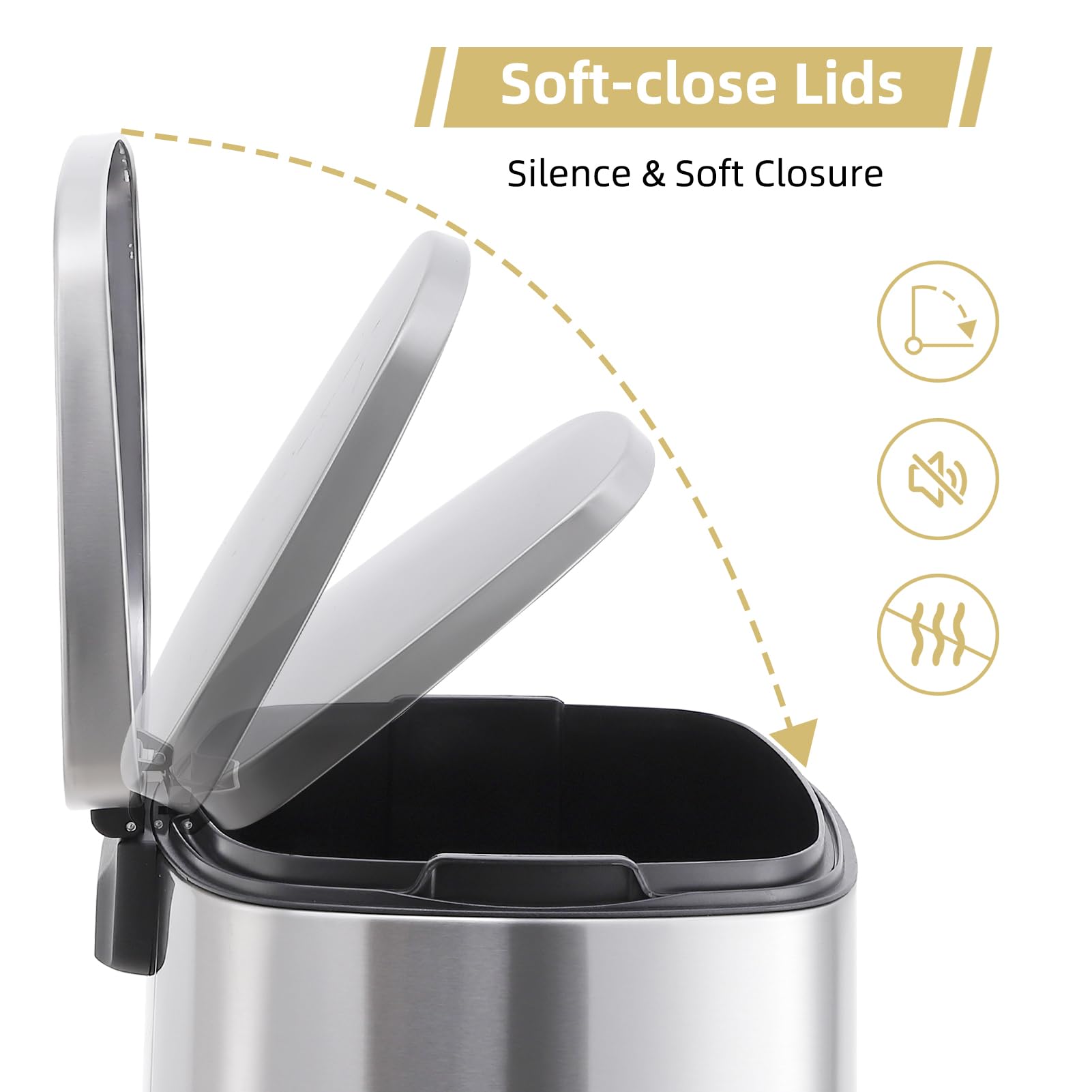 WELYFE 50L/13 Gallon Step Trash Can, Kitchen Garbage Can, Commercial Kitchen Trash Can with Soft Close Lid, Foot Pedal and Removable Inner Bucket, Semi-Round