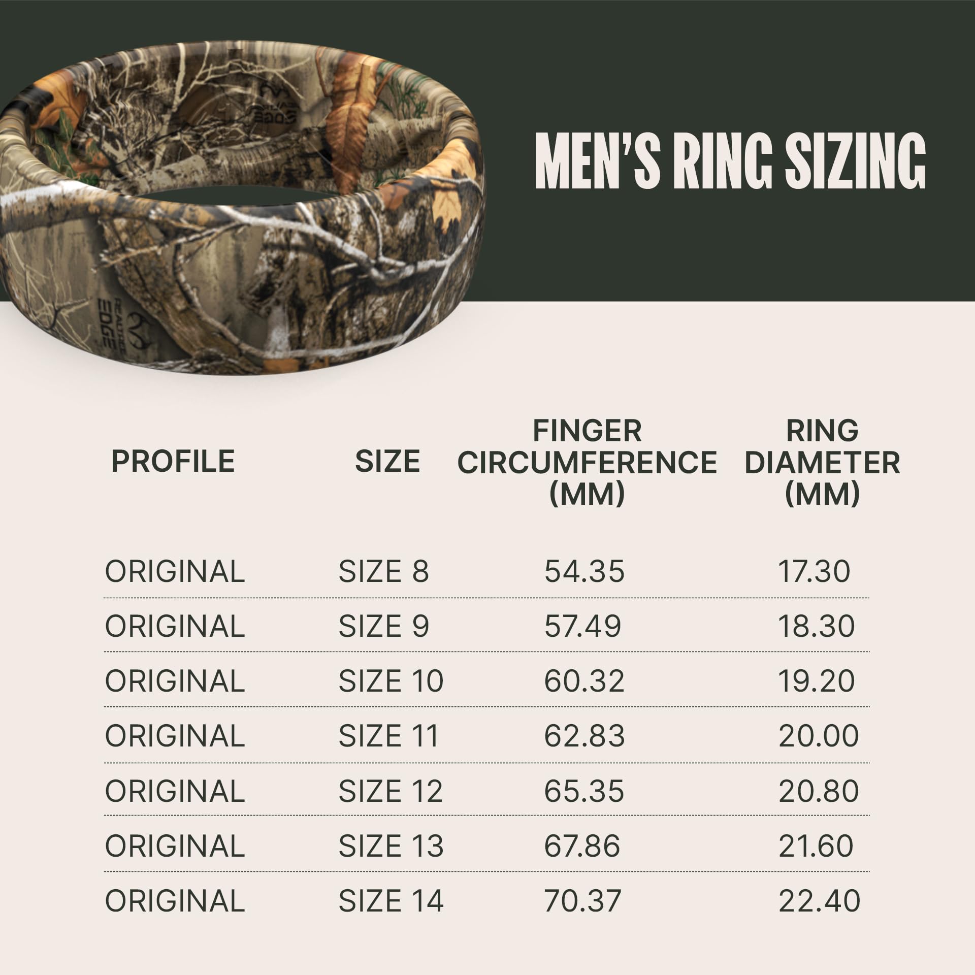 Groove Life RealTree Edge Camo Silicone Ring - Breathable Rubber Wedding Rings for Men, Lifetime Coverage, Unique Design, Comfort Fit Ring - Size 11