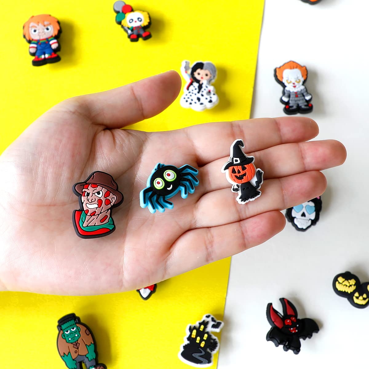 Halloween Shoe Charms 45 PCS Horror Charms,Horror Movie Charms,Scary Charms Gifts,Pumpkin,Michael Myers,Gothic,Witch,Teens/Childs Accessories Charms