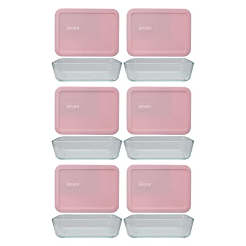 Pyrex (6 7210 3 Cup Glass Dishes & (6) 7210-PC Loring Pink Lids Made in the USA
