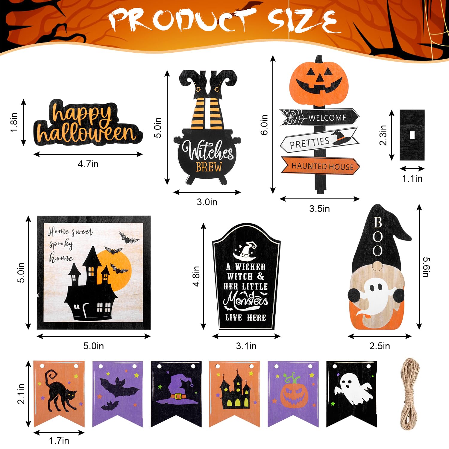 Halloween Tiered Tray Decor |Happy Halloween Decorations Indoor| Rustic Halloween Wooden Sign for Kitchen Home Table Room, 14PCs Halloween Party Supplies(Tray Not Included)