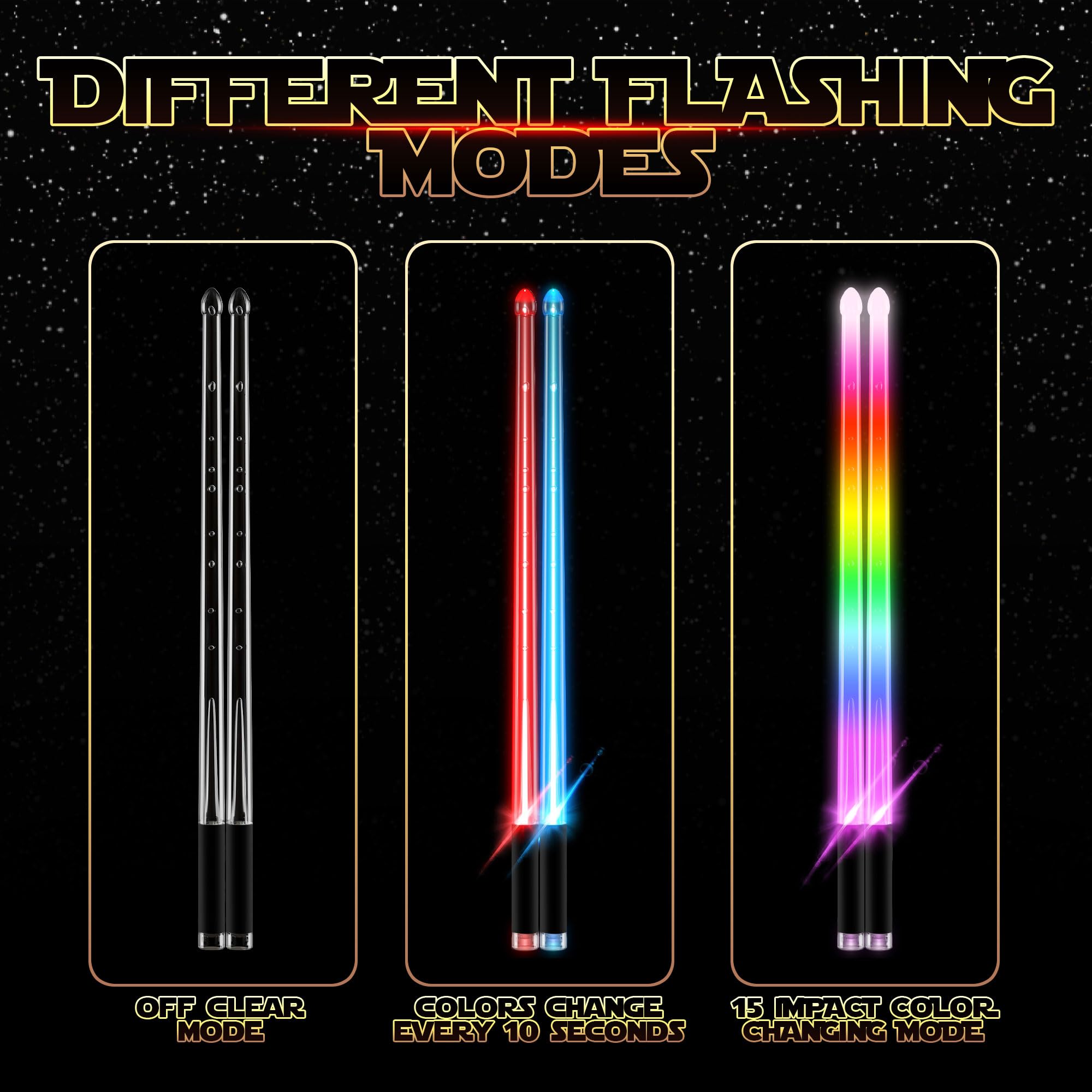 Lightsaber Drum Sticks Light Up Drum Sticks For Adults Lighted LED Rechargeable 15 Color Changing Star Wars Glow Drumming Drumsticks Glowing Drummer Plastic Drum Stick Anime Gift Set 2Sticks Per Pack