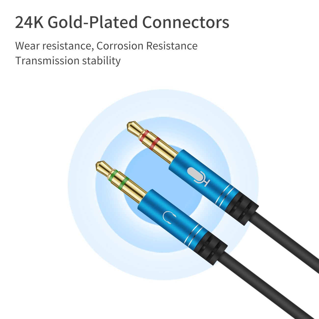 Headphone Y Cable Splitter Adapter for Computer 3.5mm Female to 2 Dual 3.5mm Male Gold-Plated Corrosion-Resistant Audio Mic Y Cable for Headset Connecting to PC,Audio Connector for PC (35CM, Silver)