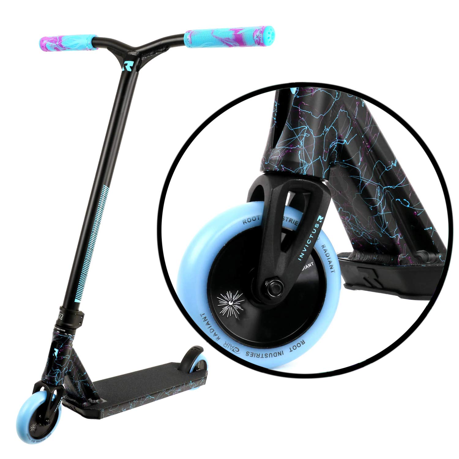 Invictus Complete Scooter - Stunt Scooters - Professional Scooter for Any Age Rider - Pro Scooters for Kids Pro Scooters for Adults - Pro Scooter Deck, Pro Scooter Wheels - (Blk/Blu/PRP)