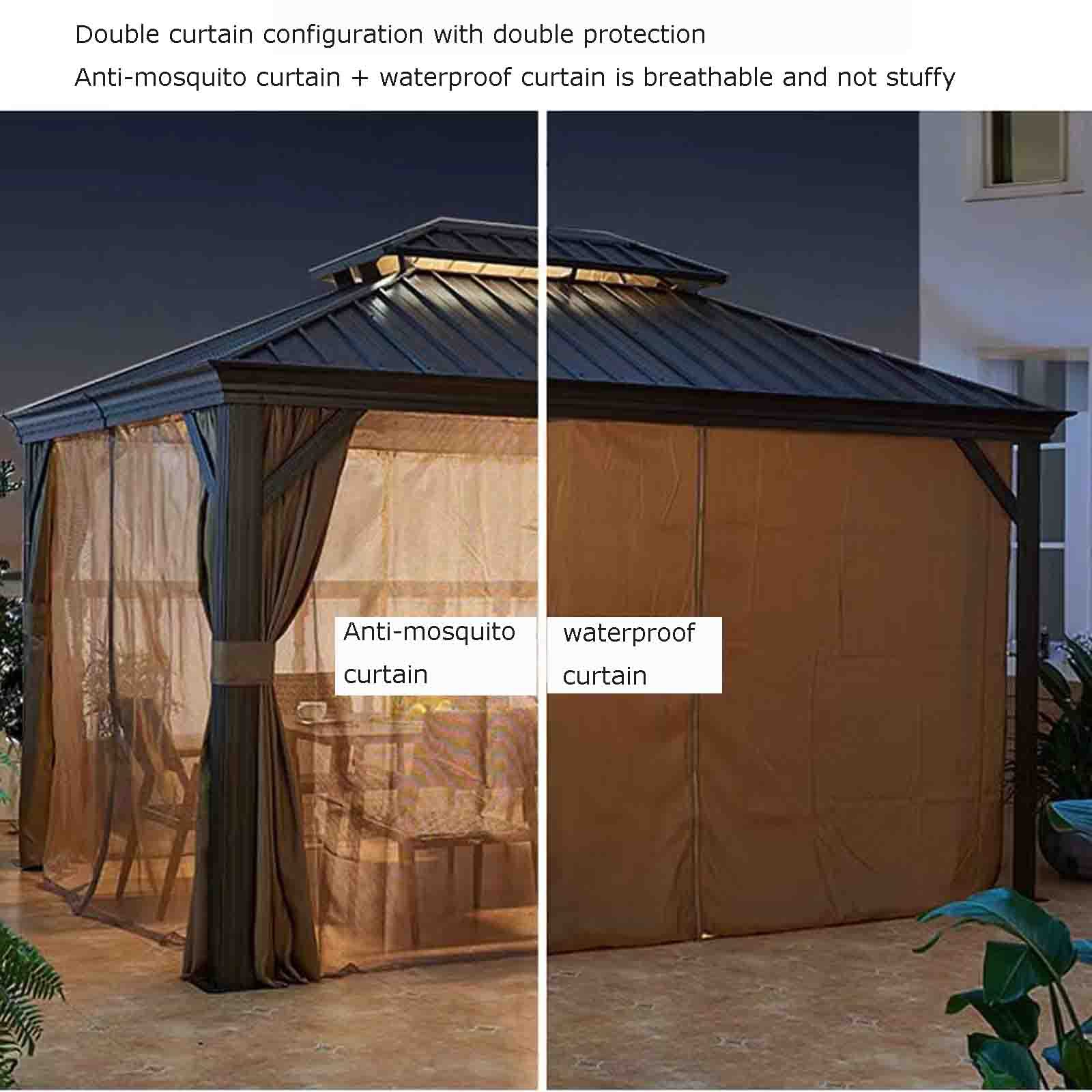 Hardtop Gazebo Galvanized Outdoor Gazebo,Canopy Double Vented Roof Pergolas Aluminum Frame with Netting and Curtains for Garden,