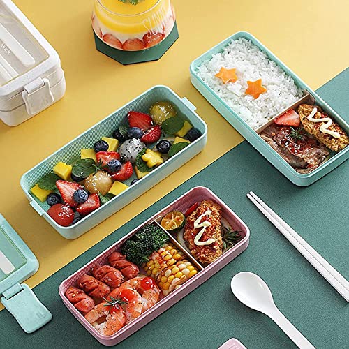 Sudreman Stackable Bento Box Japanese Lunch Box Kit with Spoon & Fork, 3-In-1 Compartment - Wheat Straw Meal Prep Containers -1000ml