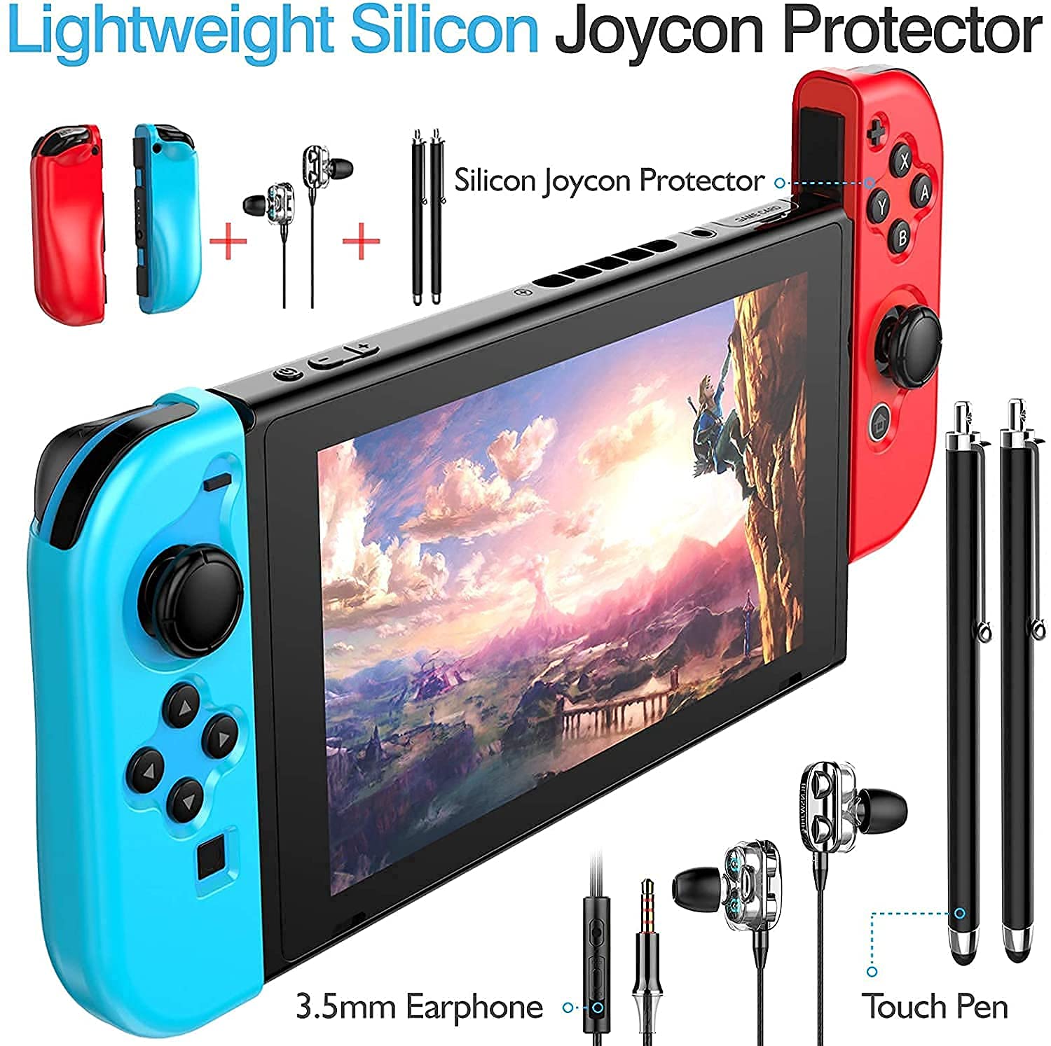 HEYSTOP Compatible with Nintendo Switch Case 23 in 1 Switch Accessories Gift Kit Protective Case Screen Protector Thumb Grip Cap Joycon Charger Wheel Grip TPU Case PlayStand Game Card Box Epic Pack