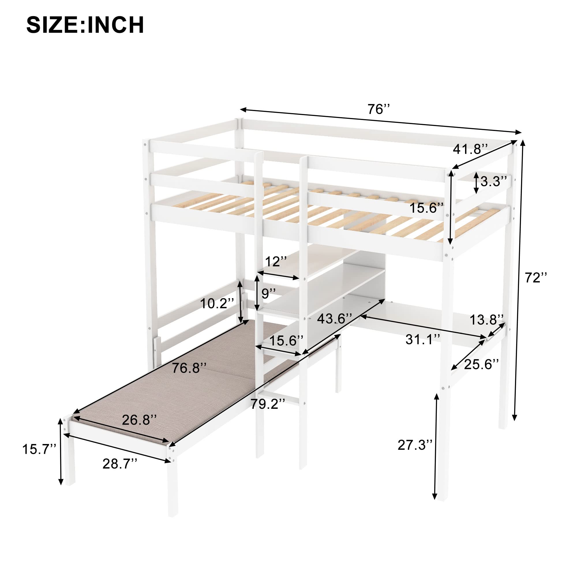Harper & Bright Designs Twin Loft Bed with L-Shape Desk, Convertible Twin Bunk Bed with Shelves and Ladder, for Kids Teens Adults (White)