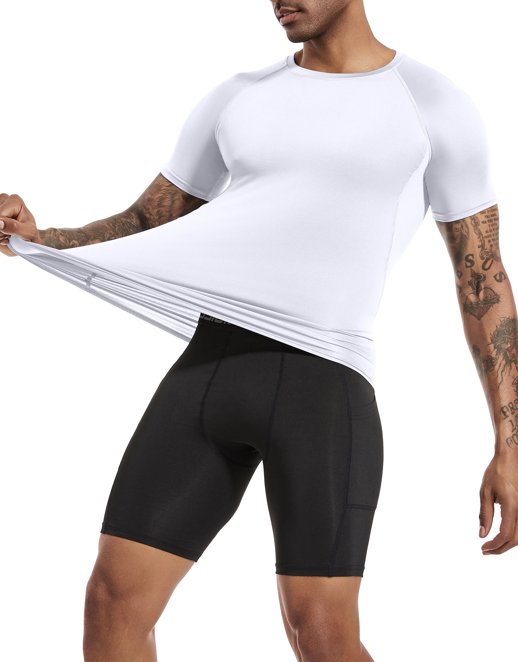 Holure Men's Workout Fitted Athletic Shirt Compression Short Sleeve Shirts White L