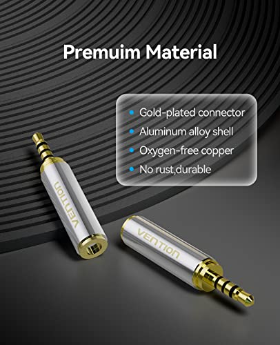 Vention 3.5mm Female to 2.5mm Male Audio Adapter Converter Premium Quality Headphone Earphone Headset 2.5mm to 3.5mm 3 Ring Jack Stereo or Mono 2 Pack