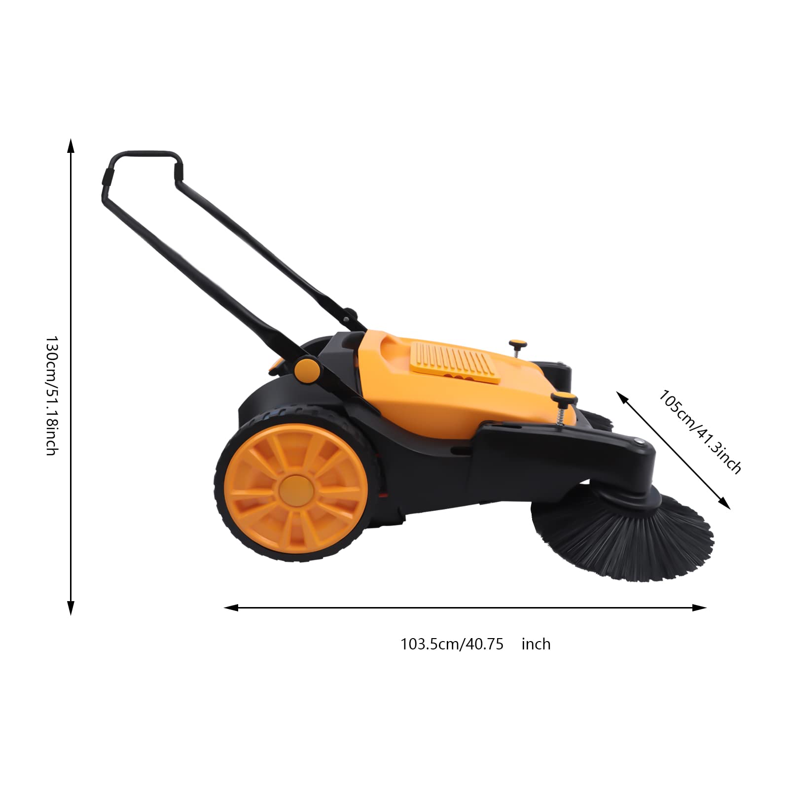 Xuthusman 41inch Walk Behind Sweeper Hand Push Floor Sweeper Pavement Street Outdoor Sweeping Cleaner 2 Brushes(41inch)