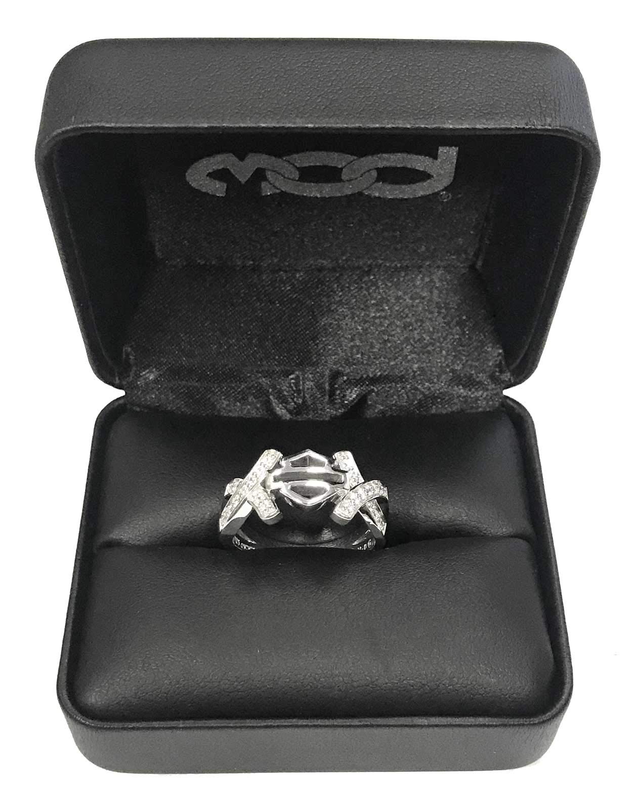 Harley-Davidson Women's Criss Cross White Crystal B&S Ring, Sterling Silver (9)