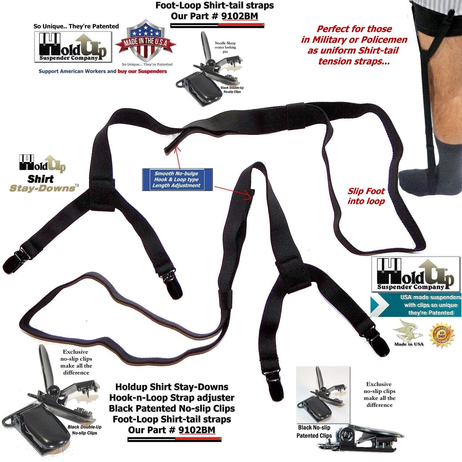 Hold-Ups Stay-downs Dress Shirt Stays Y-Style Metal with USA Patented No-slip Clips