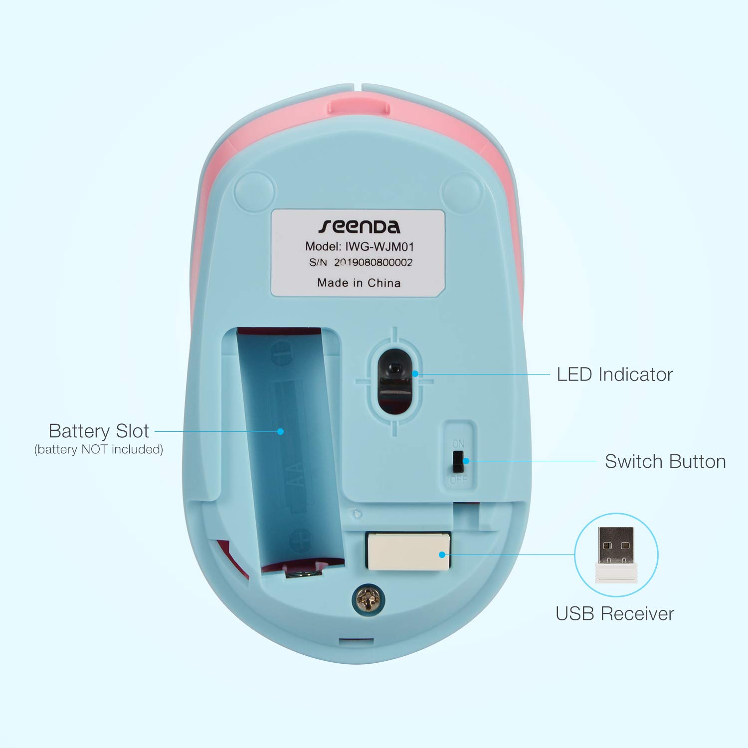 seenda Wireless Mouse for Laptop, 2.4G Cordless Computer Mice Silent Clicking with 3 Adjustable DPI for PC Notebook Desktop MacBook with USB Ports, Blue and Pink