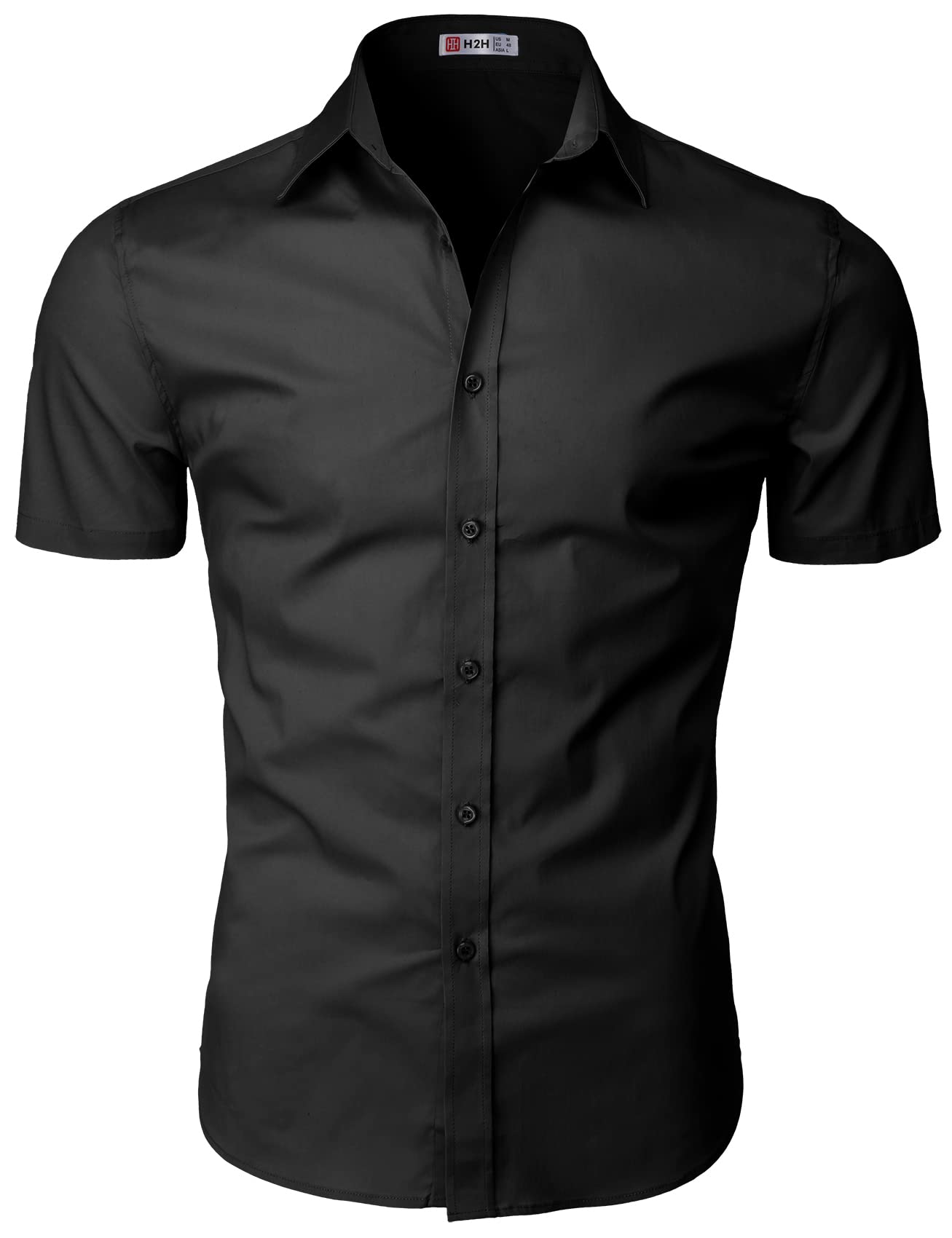 H2H Mens Slim Fit Short Sleeve Dress Shirtsby BLACK US XL/Asia 2XL (KMTSTS0132)