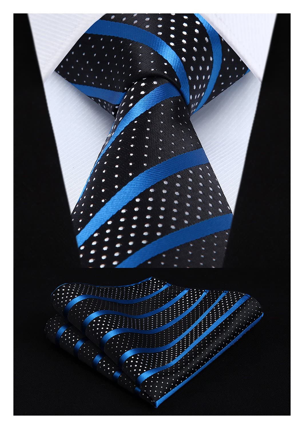HISDERN Mens Ties Set Extra Long Ties and Pocket Square Set Navy Blue Yellow Necktie Handkerchief 63 Inch XL Silk Neckties Collection 3 Pack Wedding