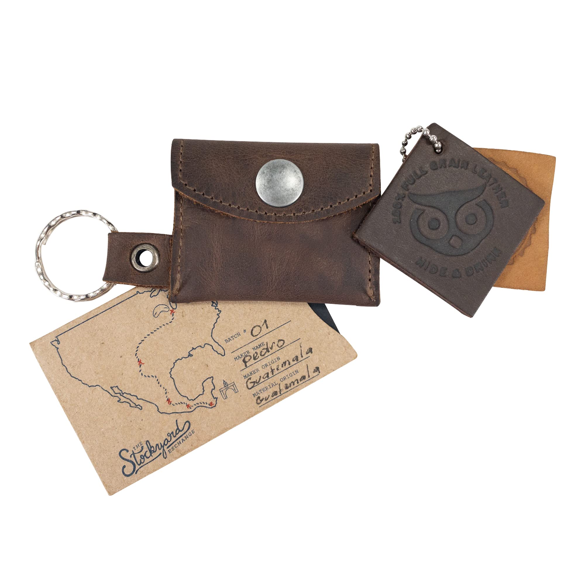 Hide & Drink, Leather Tiny Coin Holder Keychain/Key Ring/Holder/Pouch/Case/Accessories, Handmade Includes 101 Year Warranty :: Bourbon Brown