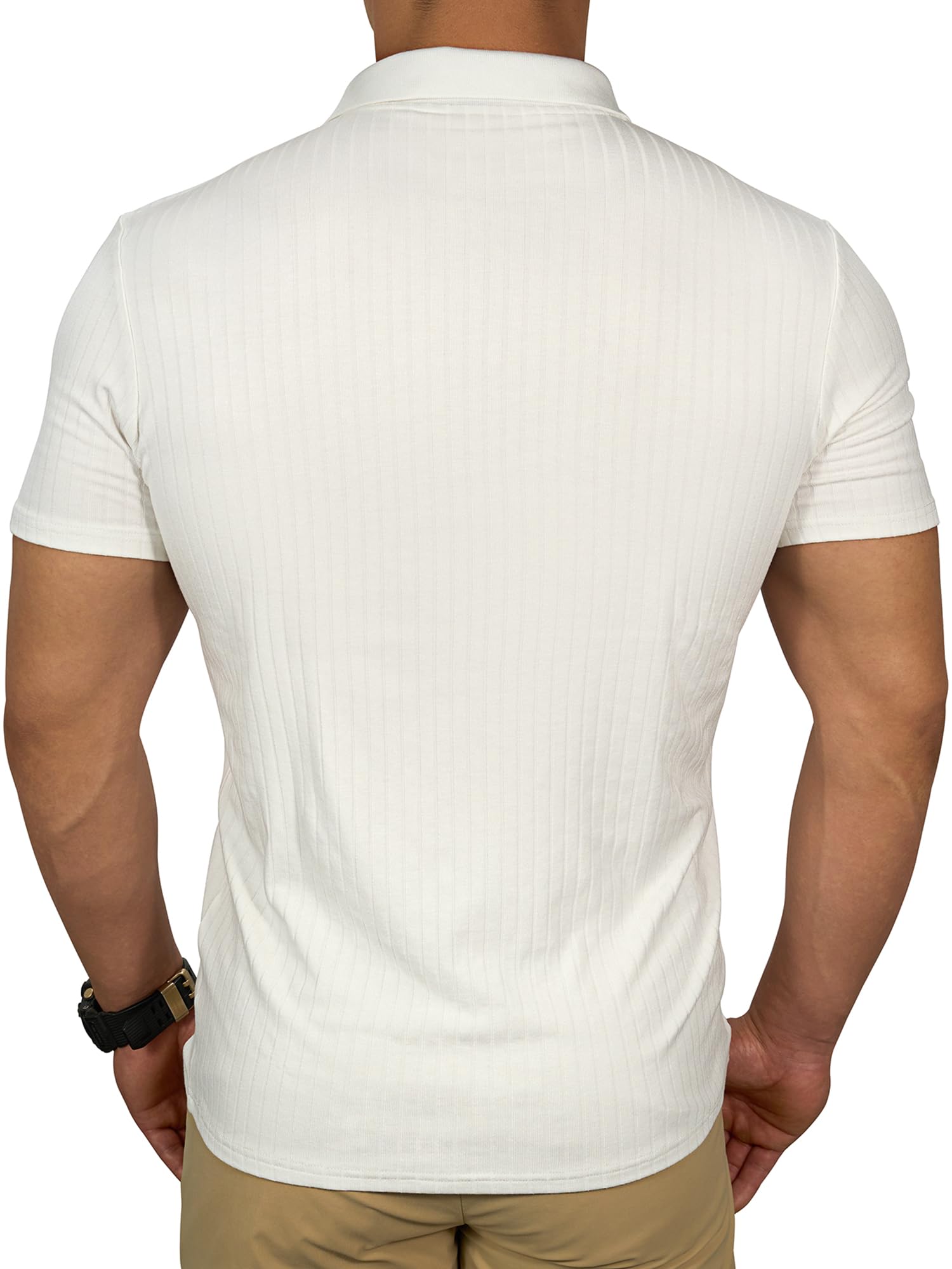 kuboyee Mens Casual Slim Fit Polo Shirts Short Sleeve Contrast Color Stitching Stripe Summer Cotton T-Shirts