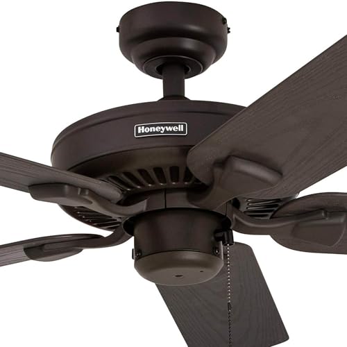 Honeywell Ceiling Fans Belmar, 52 Inch Traditional Indoor Outdoor LED Ceiling Fan with No Light, Pull Chain, Three Mounting Options, ETL Damp Rated, Reversible Motor - 50199-01 (Bronze)