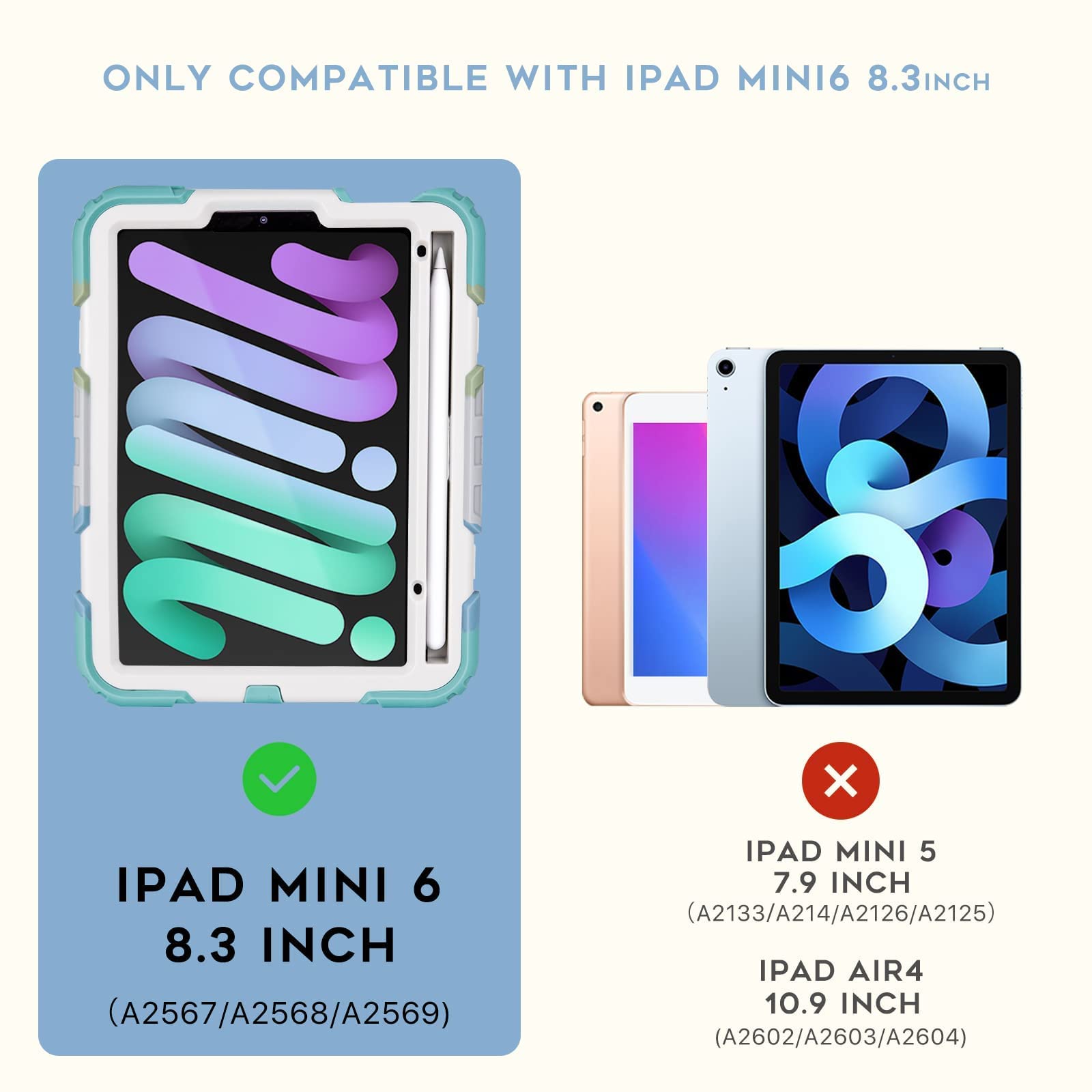 iPad Mini 2021 Case Kids, iPad Mini 6 Case 8.3 Inch w/Car Headrest Strap [Free Hands], Screen Protector, Pencil Holder, 360 Rotating Kickstand, Heavy Duty Shockproof iPad Mini 6th Generation Case