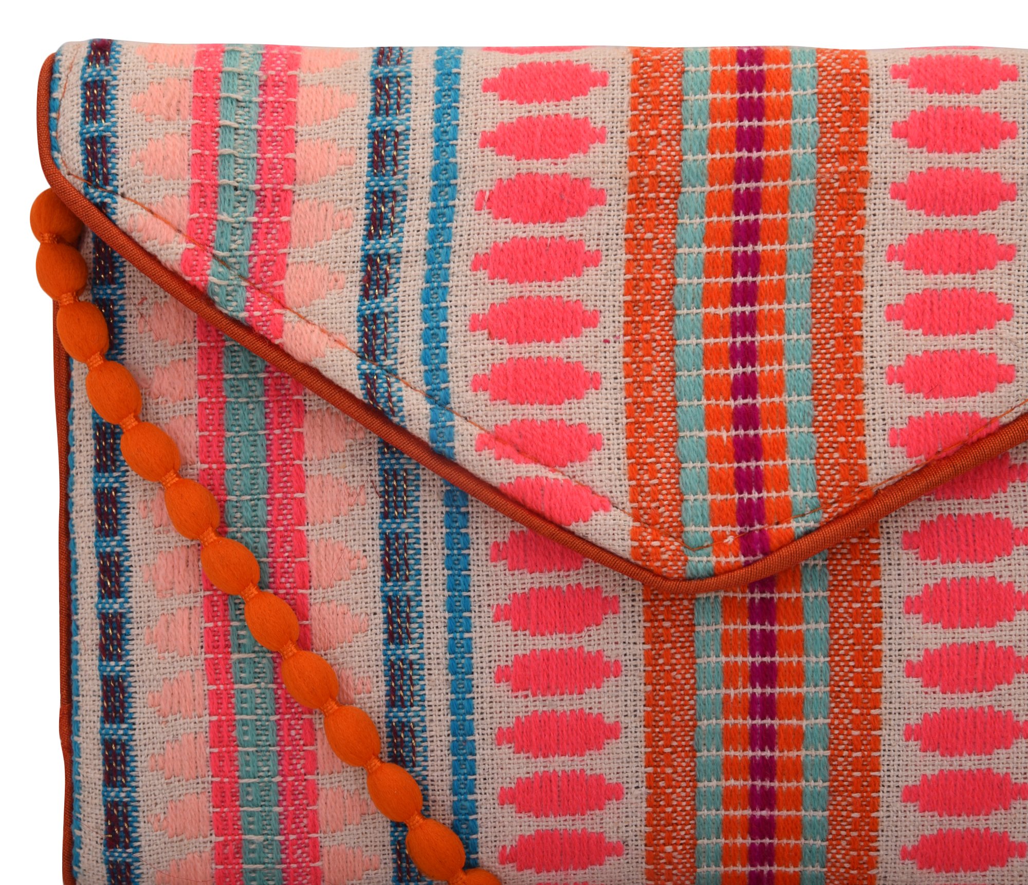 Handloom and Jacquard Fabric Evening Bag Clutch Purses for Women Orange Magenta Combo