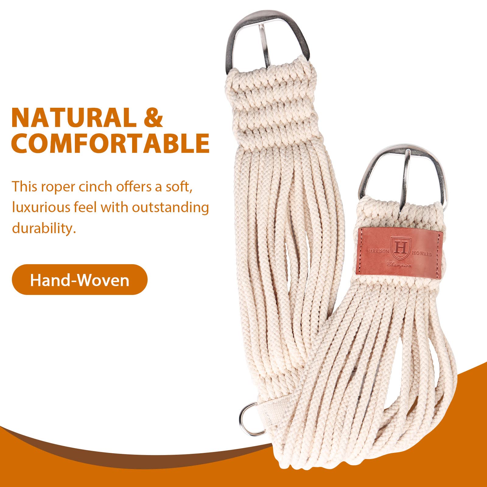 Harrison Howard 24 Strand Roper Western Cinch Handwoven Double-Weave Roper Cinch Rugged Stainless Steel Hardware for Horse 32 inches