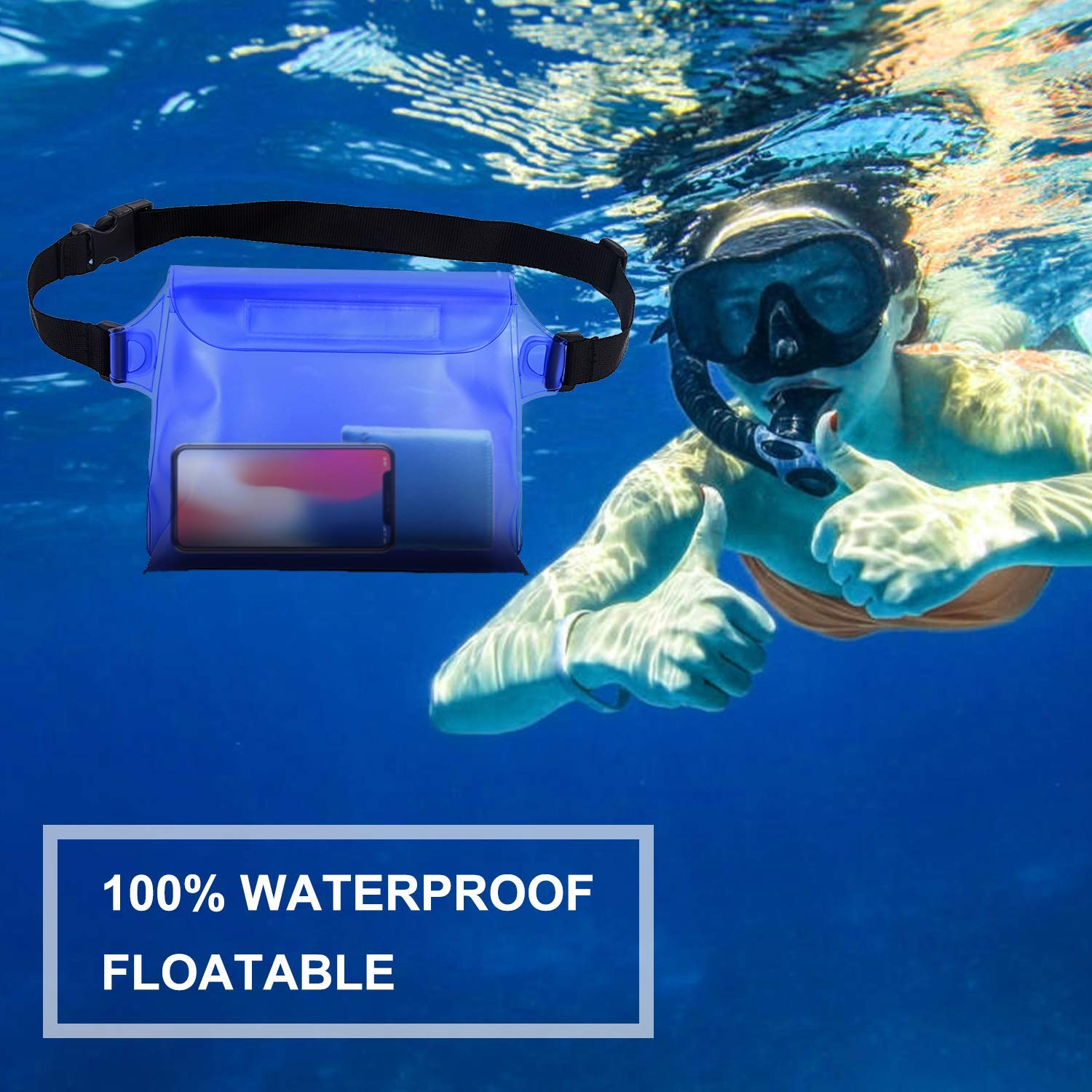 HEETA 2-Pack Waterproof Pouch with Waist Strap, Transparent Screen Touchable Dry Bag Bundle with 3-Pack Clear Waterproof Dry Bag