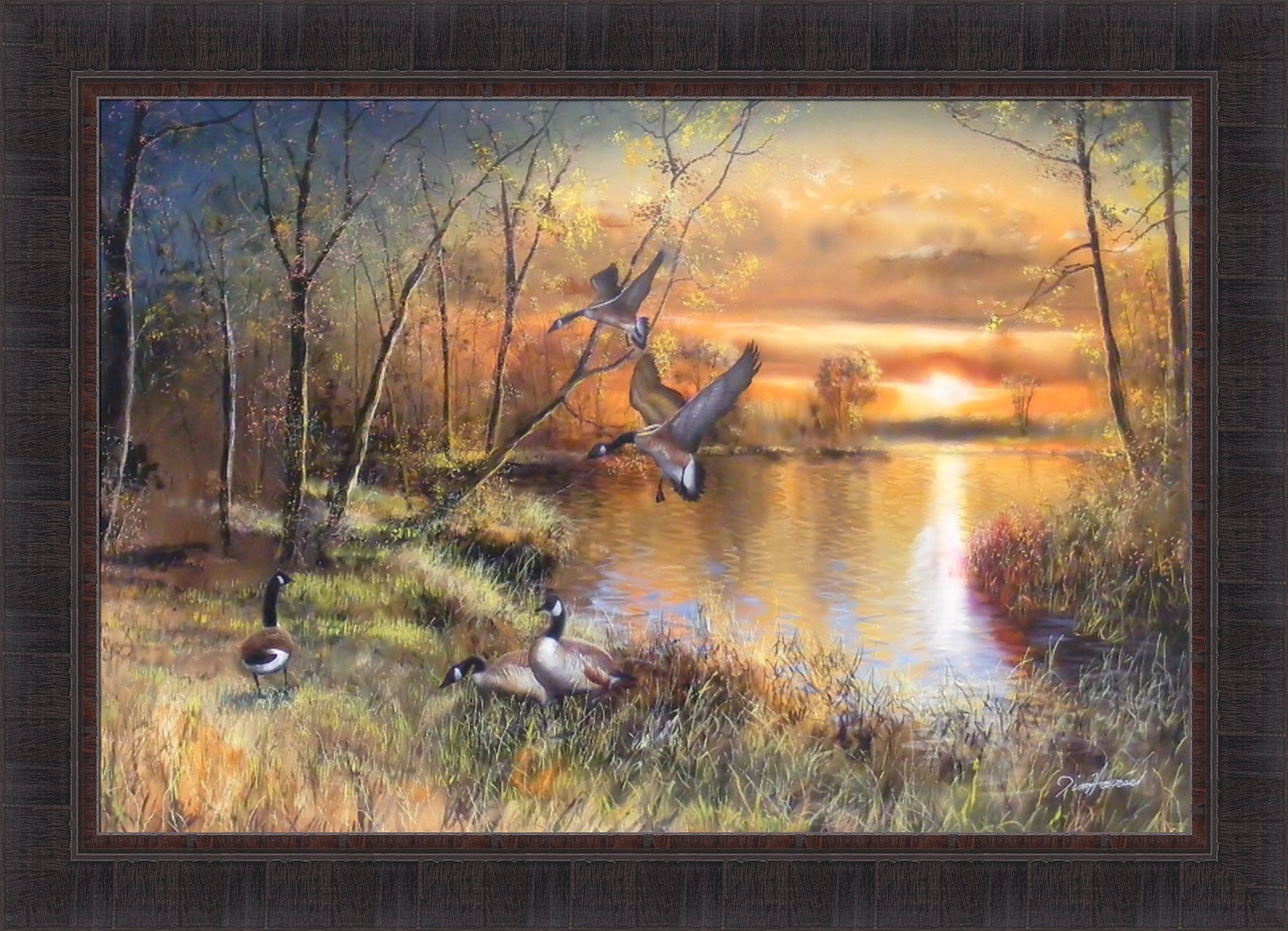 Home Cabin DĂŠcor Evening Refuge by Jim Hansel 24x33 Autumn Fall Sunset Geese Lake Waterfowl Framed Art Print Picture