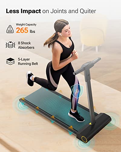 UREVO Under Desk Treadmill, Foldable Treadmill with APP, Folding Treadmill with Touch Screen, 2.5HP Walking Treadmill Under Desk, Walking pad Treadmill for Office with Handrail Black