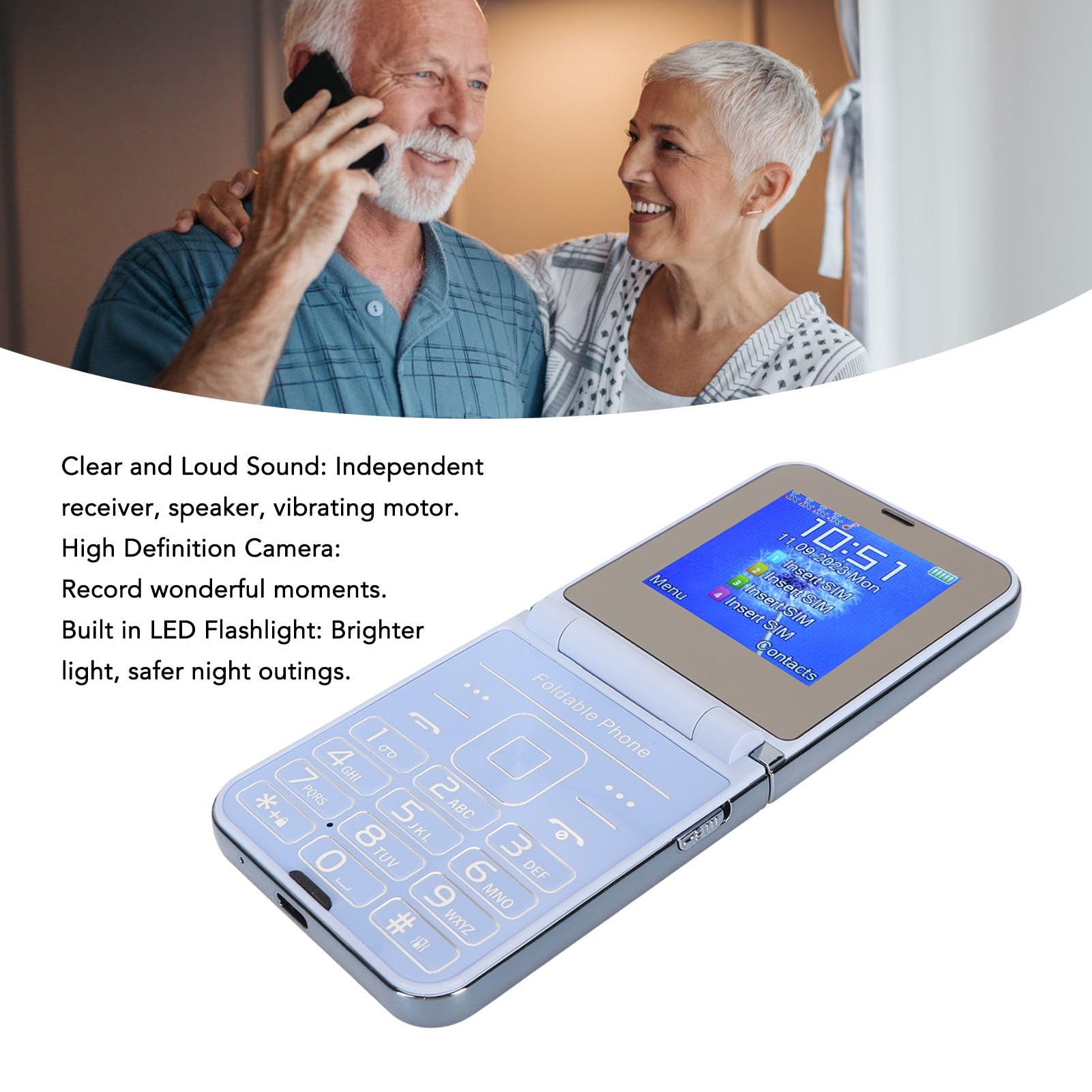 Heayzoki 2G Flip Phone for Senior, Seniors Cell Phone, 2.6in Screen Big Button Mobile Phone, Loud Speaker, 1400mAh Battery, Built in LED Flashlight, HD Camera (Blue)