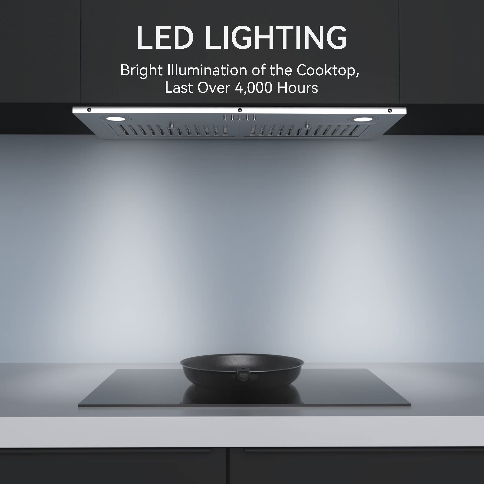 Hermitlux 30 inch Built-in/Insert Range Hood, 600 CFM 3 Speed Vent Hood, Ducted/Ductless Convertible, Stainless Steel Range Hoods with Bright LED Light, Baffle Filters and Charcoal Filters