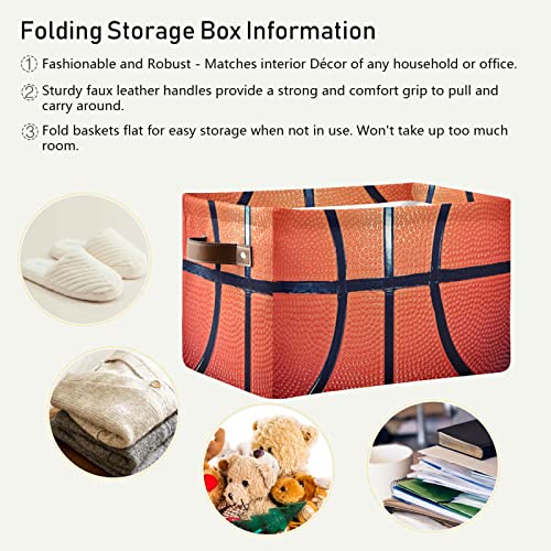 Sport Basketball Storage Bin Canvas Toys Storage Basket Bin Large Storage Cube Box Collapsible with Handles for Home Office Bedroom Closet Shelves,2 pcs