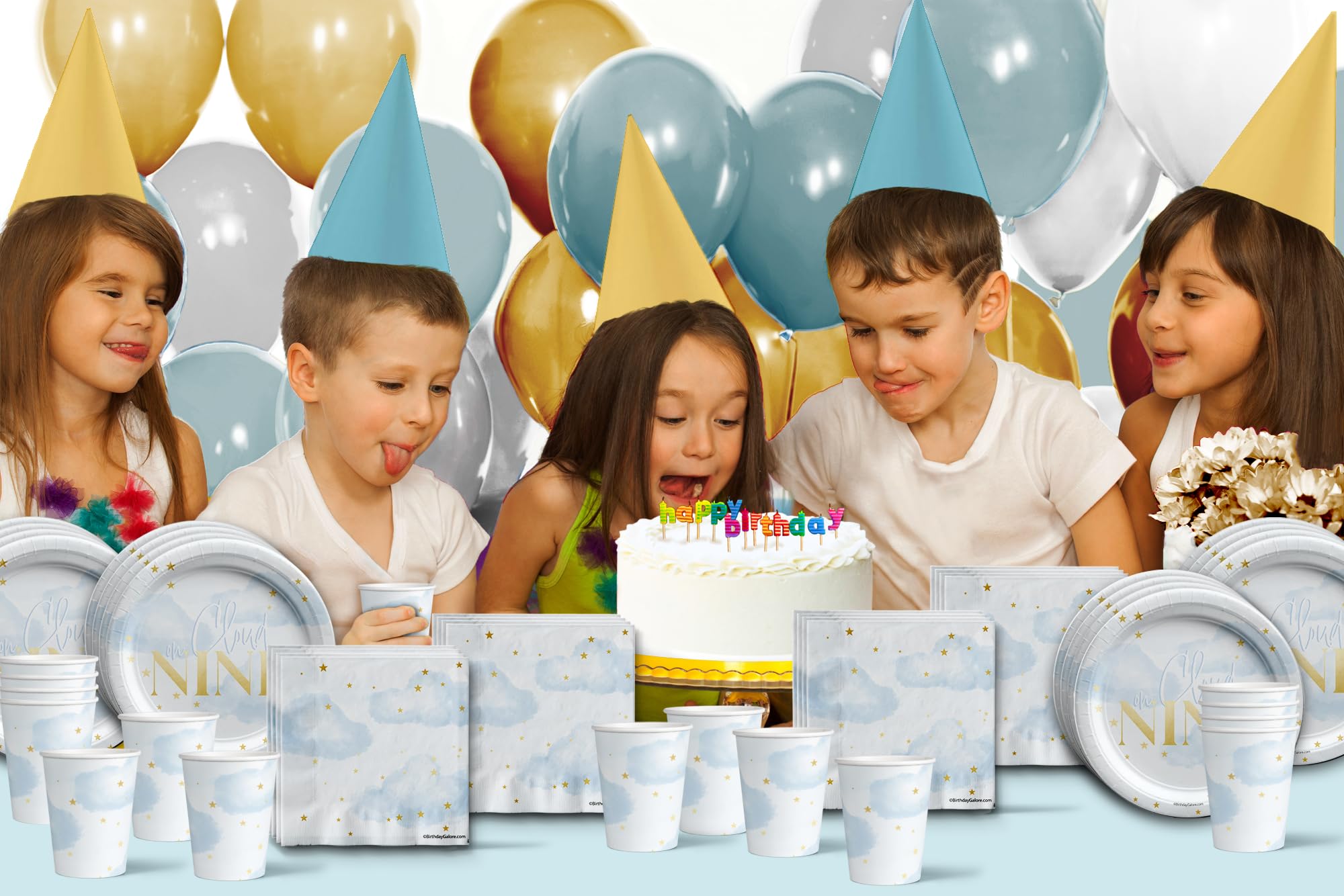 On Cloud Nine Birthday Party Supplies - Bridal Shower Tableware Set Includes Plates Napkins Cups - Kit for 16