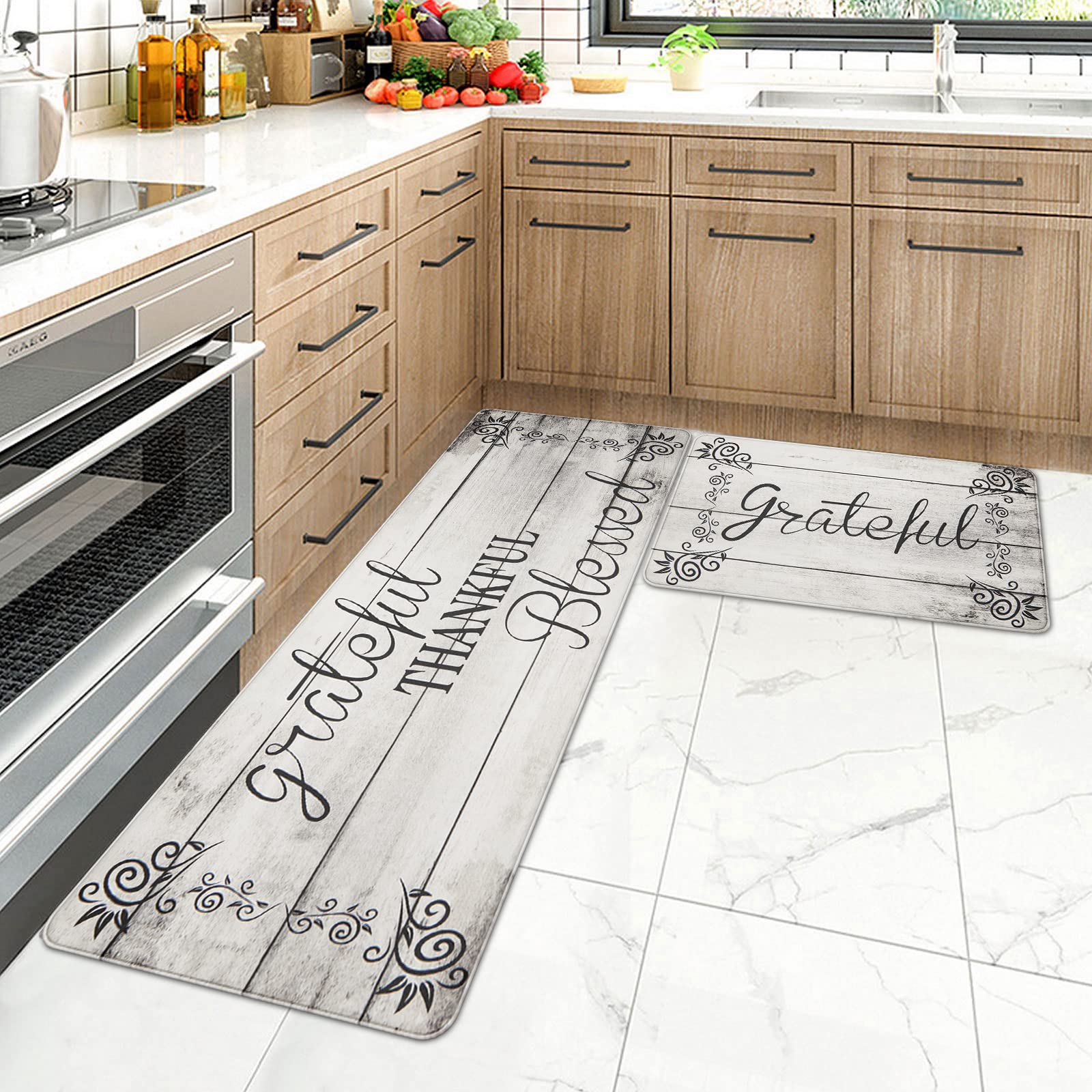 HEBE Anti Fatigue Kitchen Mat Set of 2 Non Slip Cushioned Kitchen Mats for Floor Waterproof Farmhouse Kitchen Rugs and Mats Set Comfort Standing Desk Mat Carpet for Sink,Office,Laundry