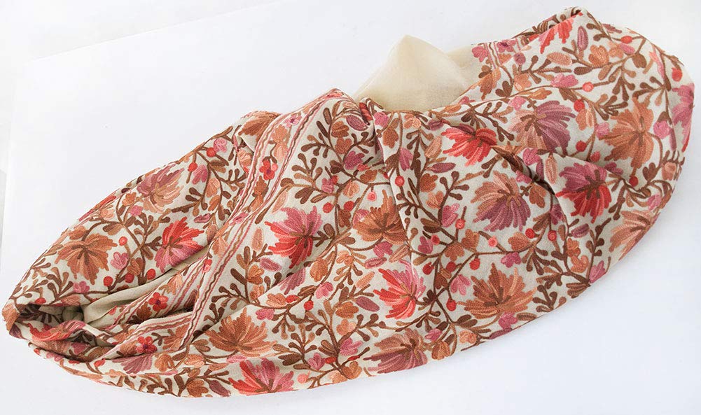 Heirloom Quality. Heavy Embroidered Wool Shawl with Dense Crewel Flowers in Autumnal Colors. Over-sized Wrap.