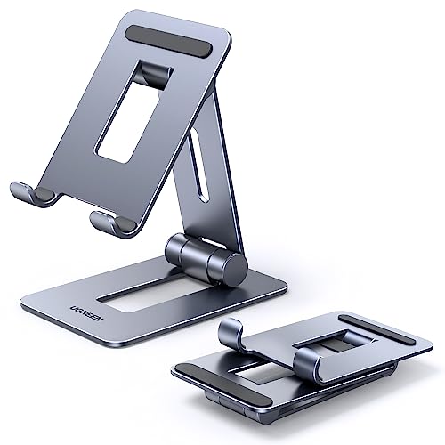UGREEN Cell Phone Stand Desk Phone Holder Compatible with iPhone 15 14 13 12 Pro Max 11 XS Max XR X 8 Plus, Fully Adjustable Foldable Desktop Aluminum Smartphone Stand