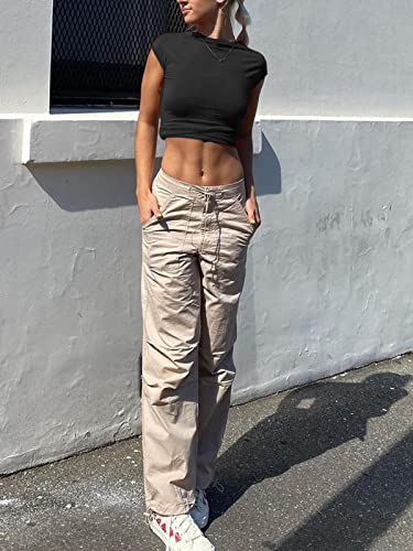 Women's Backless T-Shirts Y2K Crop Top Solid Casual Short Sleeve Sexy Vintage Cut Out 2023 Summer Fashion (Black, Small)
