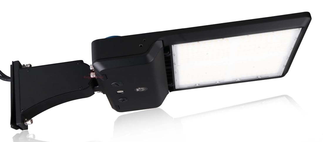 RuggedGrade 300W - Revati II Series LED Parking Lot Light with Photocell - 43,200 Lumen - Color Selectable 3K/4K/5K - Arm Mount - Black