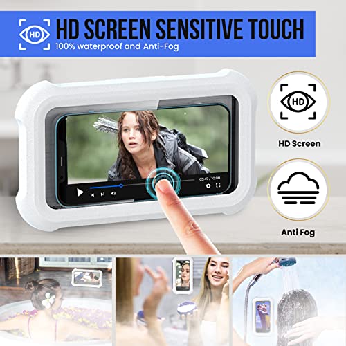 Spread Pixie Dust Shower Phone Holder Waterproof Upgraded Phone Shower Holder Wall Mount Bathroom TV Shower Gadget Shower Accessory Phone Mount iPhone Shower TV (Pure White)