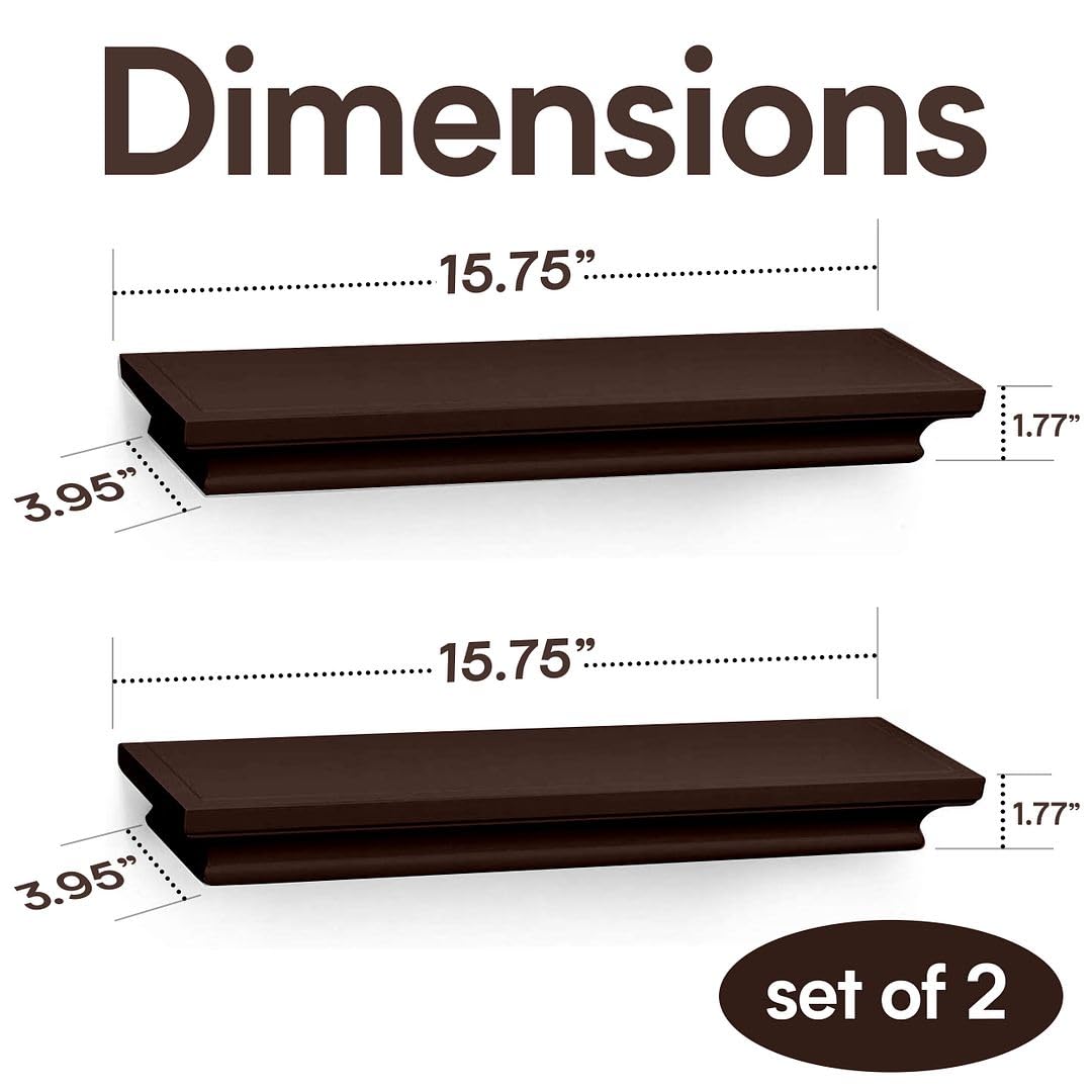 Halter Floating Wall Shelf, Wood Shelves, Floating Shelves for Bedroom, Bathroom, Living Room, and Kitchen, Shelves for Wall Storage, Floating Shelves Wall Mounted, Espresso Wall Storage, Set of 2