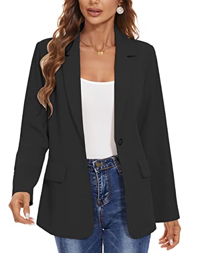 Women's Casual Blazers Long Sleeve Open Front Lapel Collar Work Office Blazers Jacket with Pockets Black